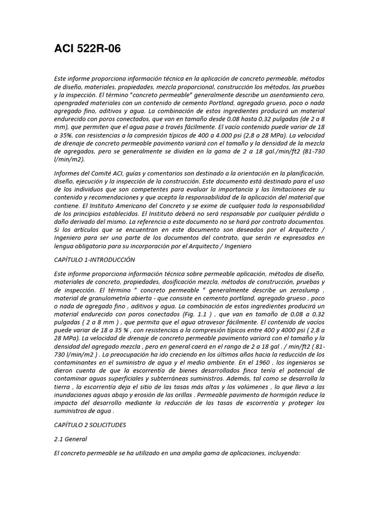 Guía ACI 522R sobre Concreto Permeable | PDF | Hormigón | Permeabilidad ...