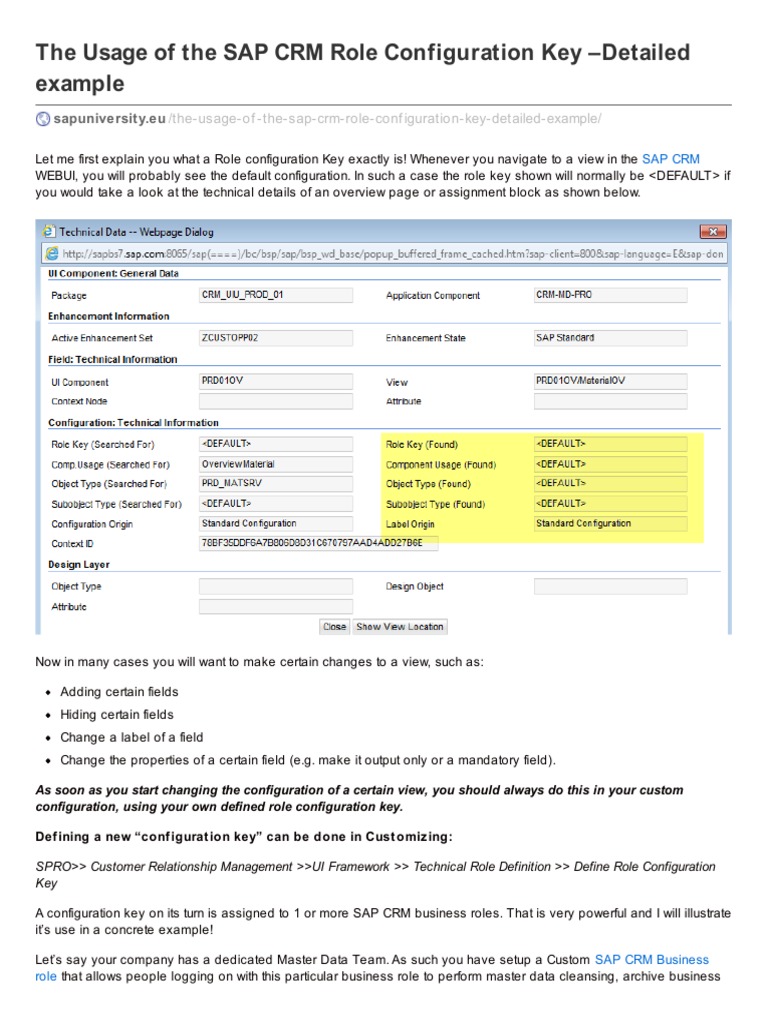 Usage of The SAP Role Configuration Key Detailed Example | PDF ...