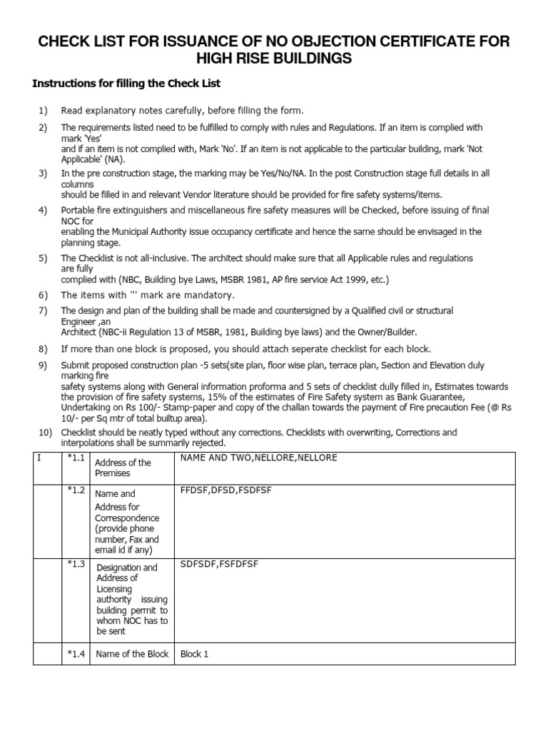 Latest Fire Noc Check List | PDF | Stairs | Fire Safety