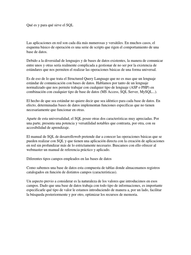 Qué Es y para Qué Sirve El SQL | PDF