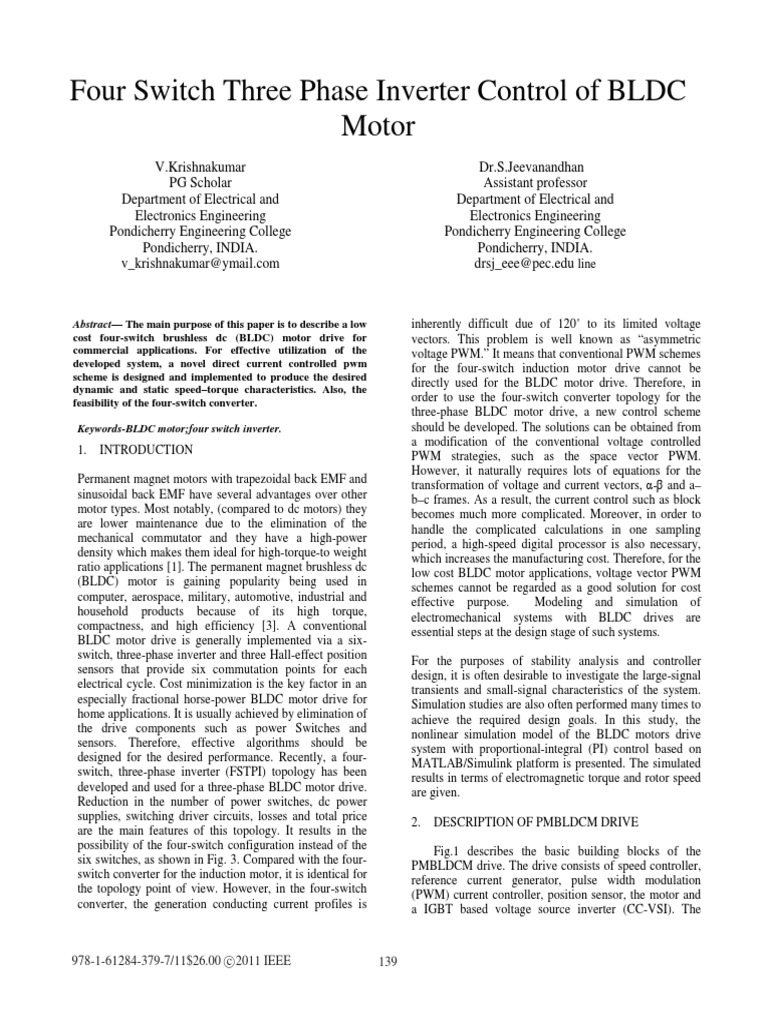 Four Switch Three Phase Inverter Control of BLDC Motor | PDF | Electric ...