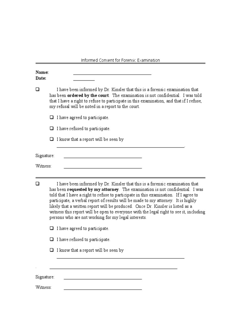 Forensic Examination Informed Consent Form | PDF | Self-Improvement