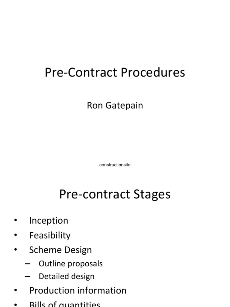 Pre-Contract Stages in Construction | PDF | Architect | Specification ...