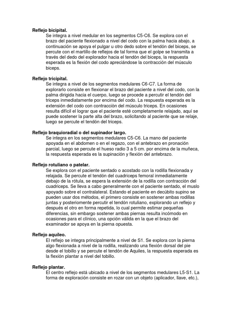 Guía de Exploración de Reflejos | PDF | Codo | Mano