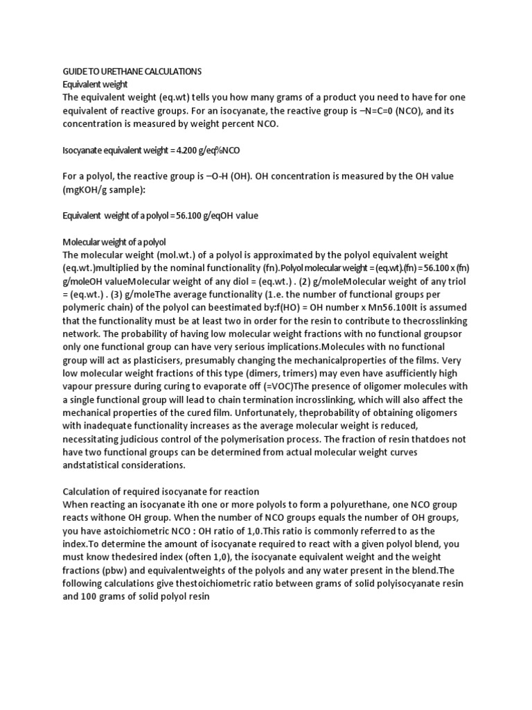 Guide To Urethane Calculations | PDF | Polyurethane | Polymer Chemistry
