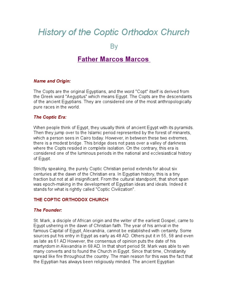 History of The Coptic Orthodox Church | PDF | Coptic Orthodox Church Of ...
