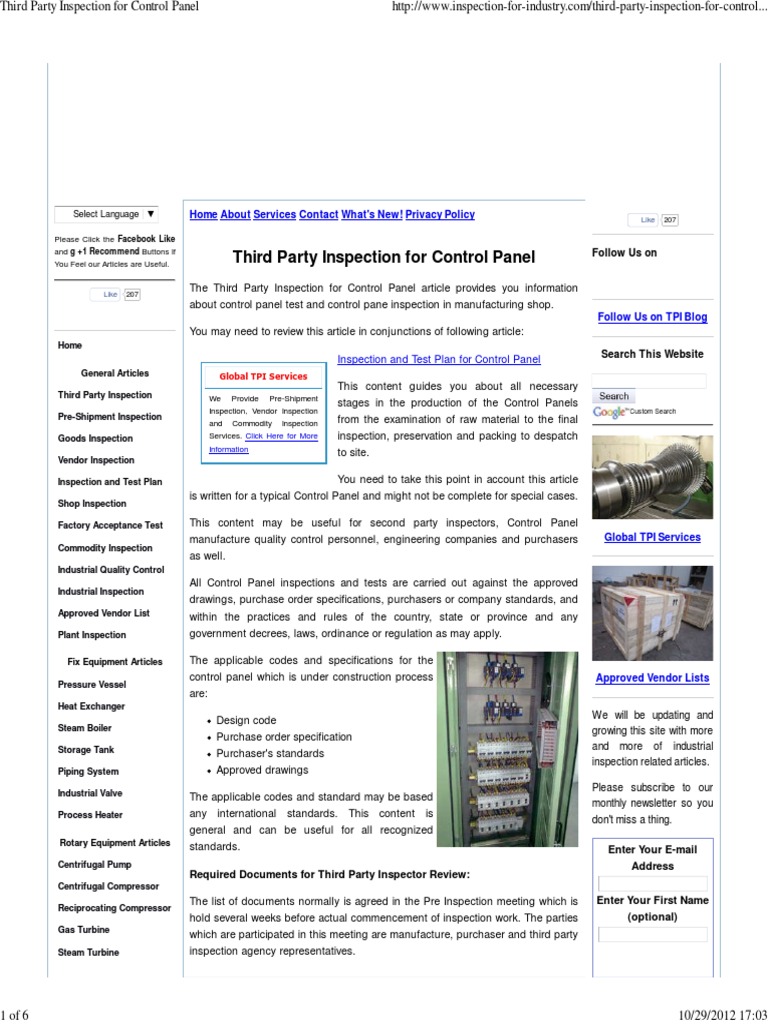 Third Party Inspection for Control Panels | PDF | Specification ...