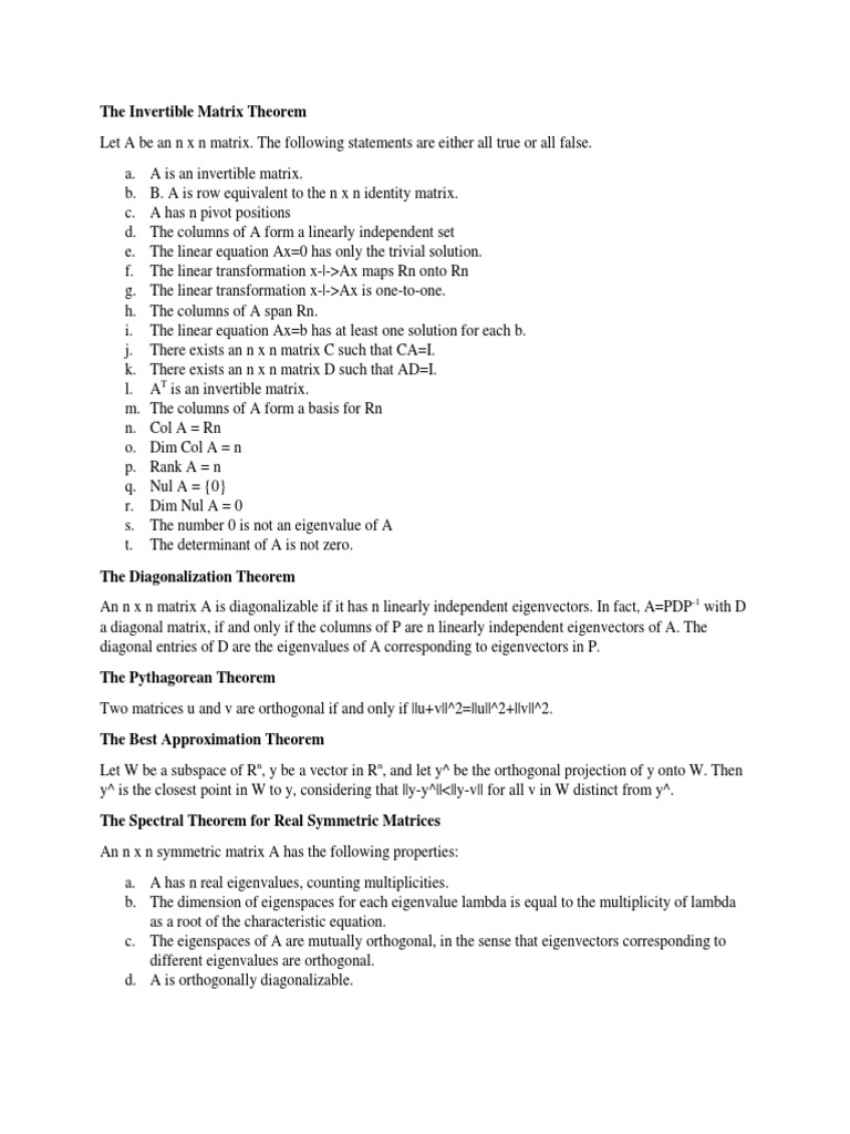 The Invertible Matrix Theorem | PDF | Matrix (Mathematics ...