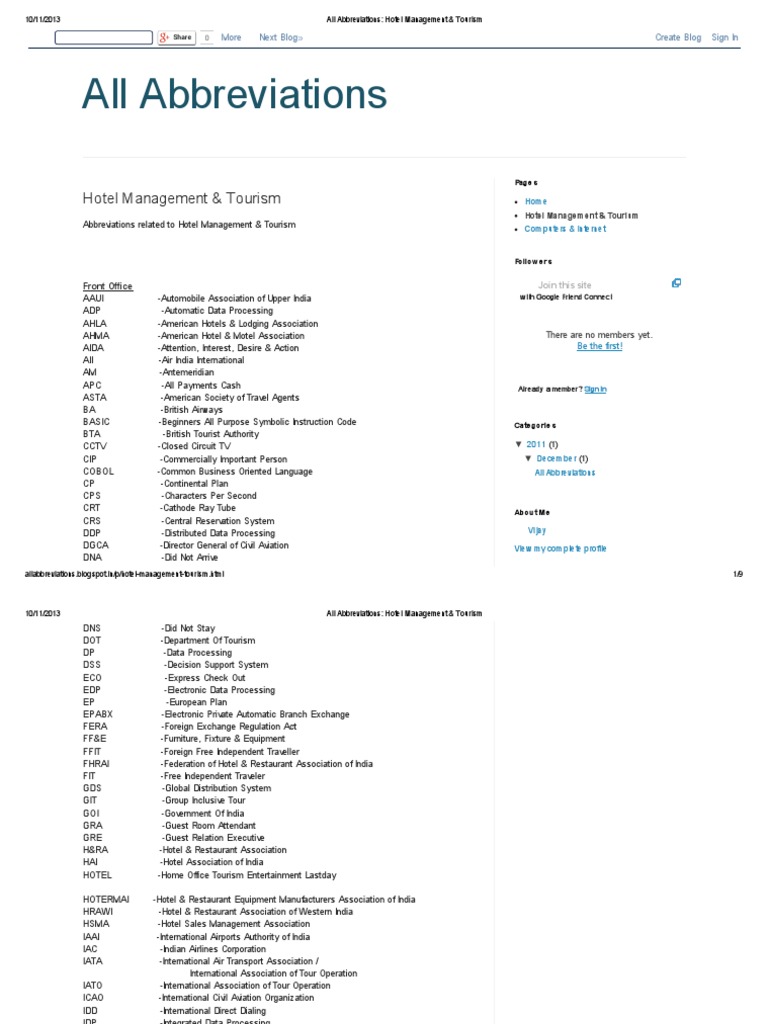 All Abbreviations - Hotel Management & Tourism | PDF | Travel Agency ...