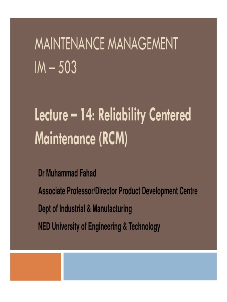 Lecture 14 - Reliability Centered Maintenance-2012 | PDF | Reliability ...