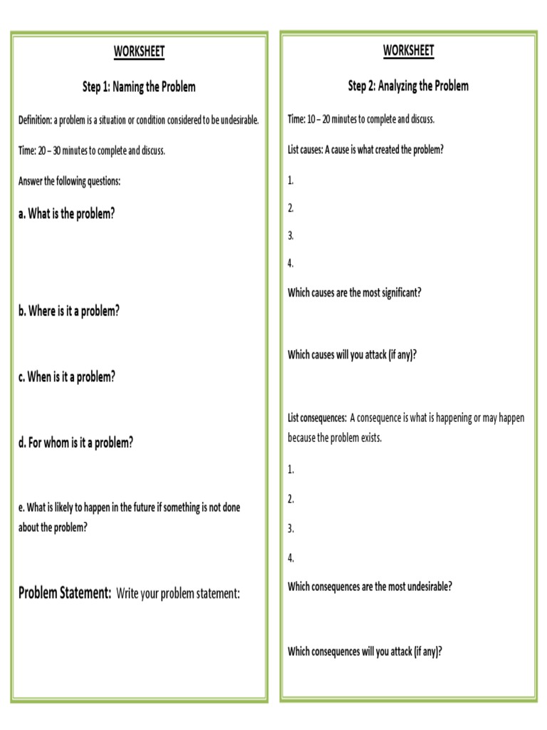 Worksheet Step 1: Naming The Problem Worksheet Step 2: Analyzing The ...