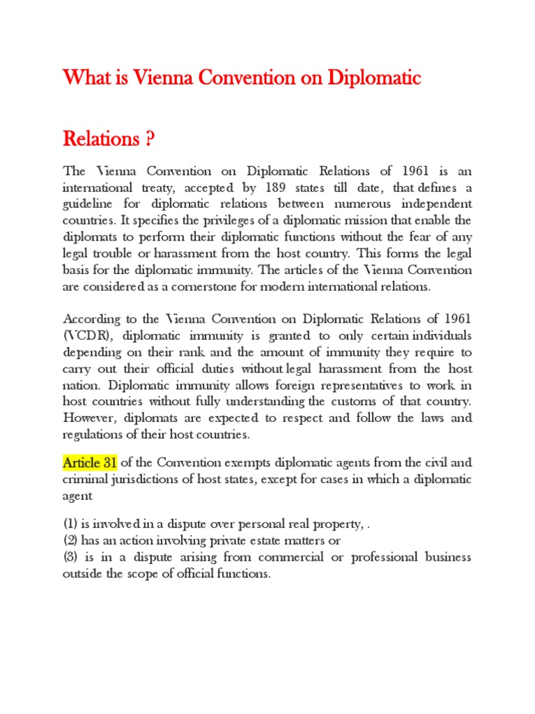 What Is Vienna Convention On Diplomatic | PDF