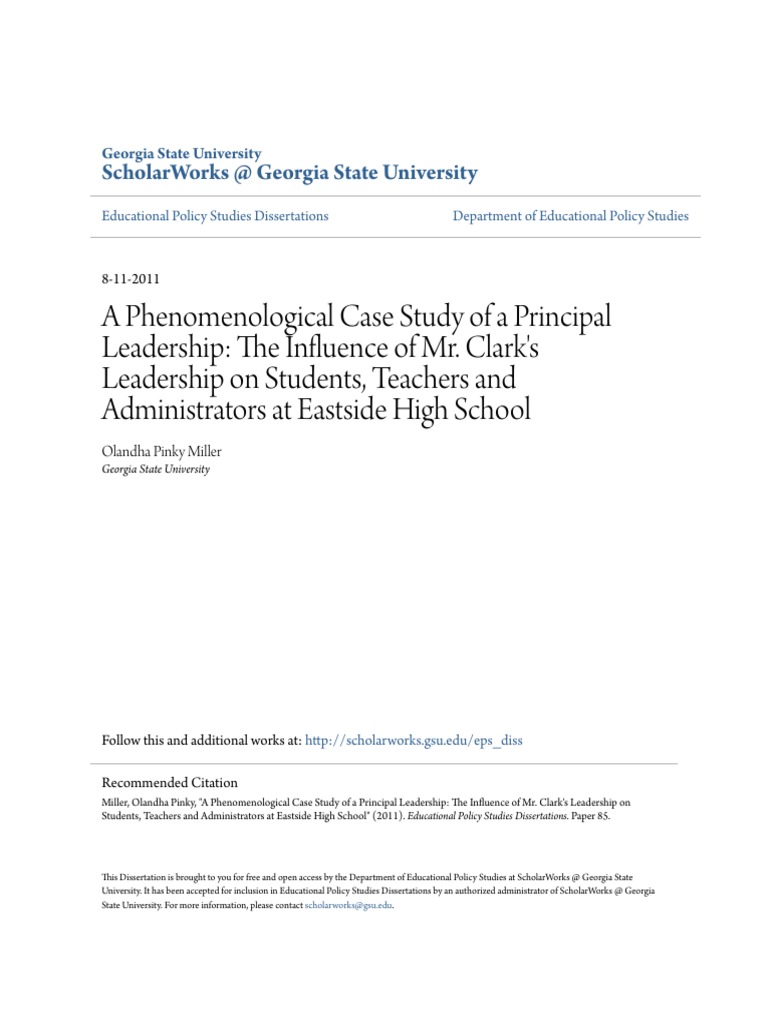 A Phenomenological Case Study of A Principal Leadership - The Infl ...