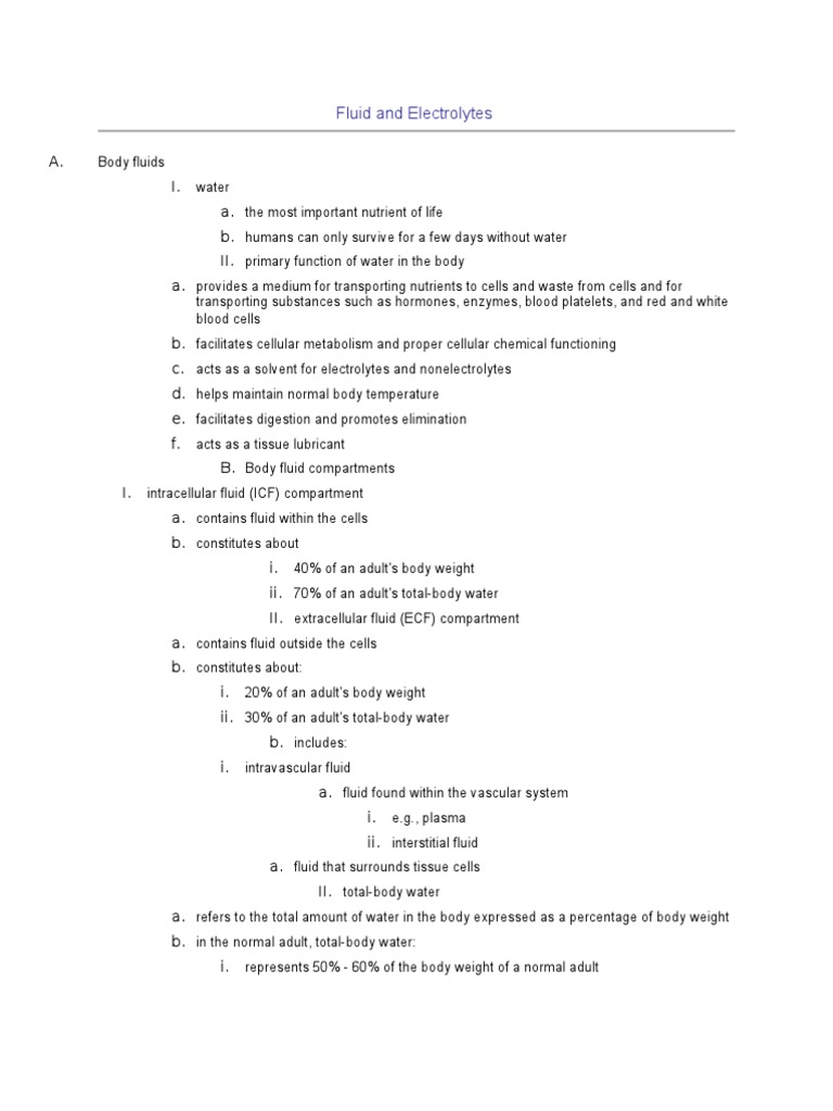 Fluid and Electrolytes | PDF | Science & Mathematics