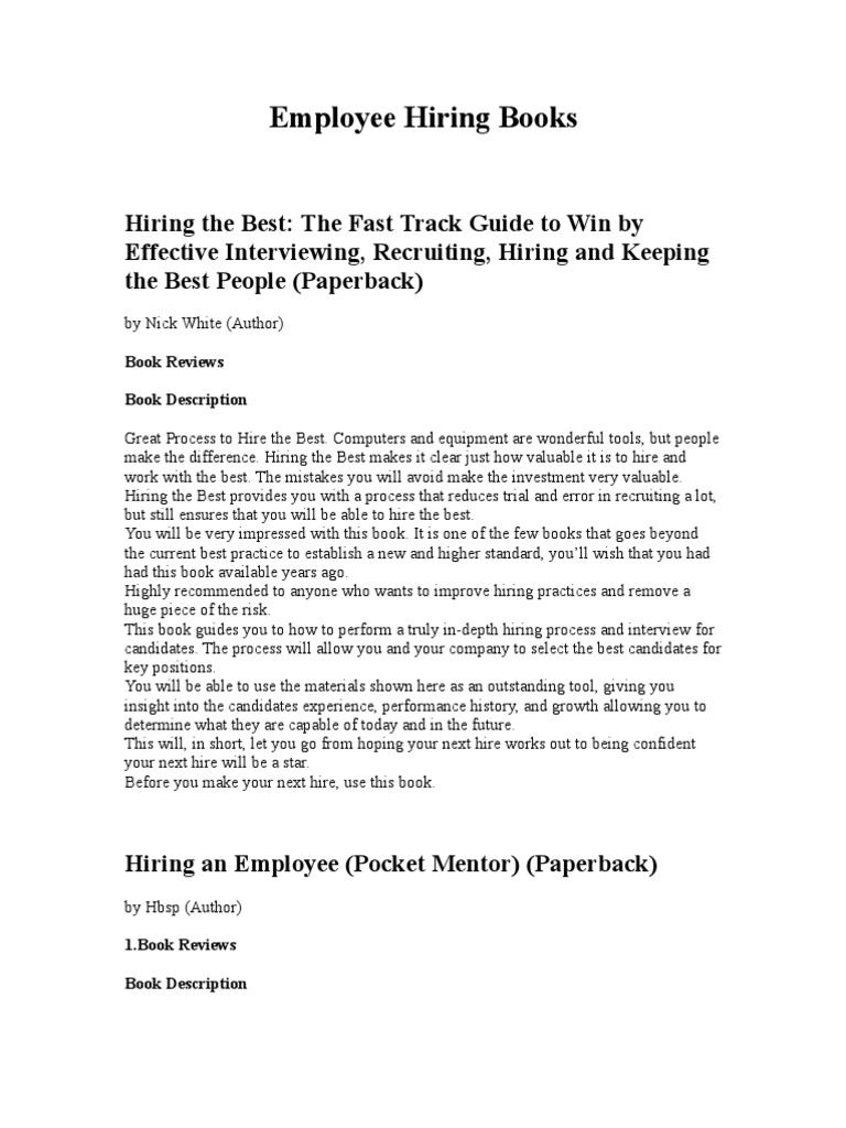 Employee Hiring Books | PDF | Human Resources | Recruitment