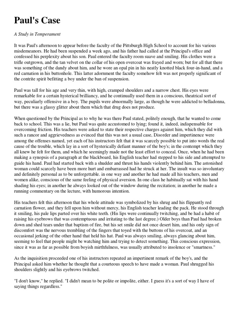 Paul's Case: A Study in Temperament | PDF