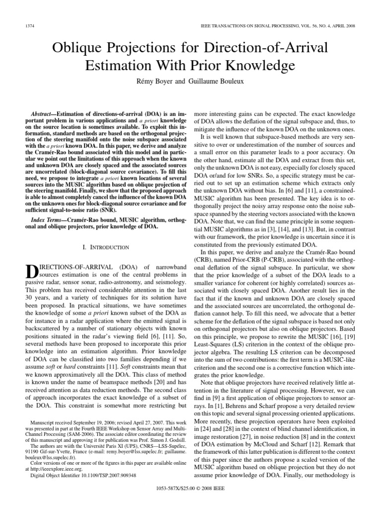 Oblique Projection Doa Pdf Mean Squared Error Matrix Mathematics