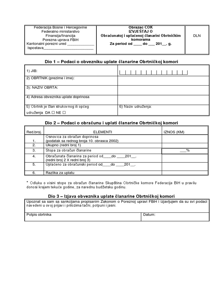 Obrazac - ČOK | PDF