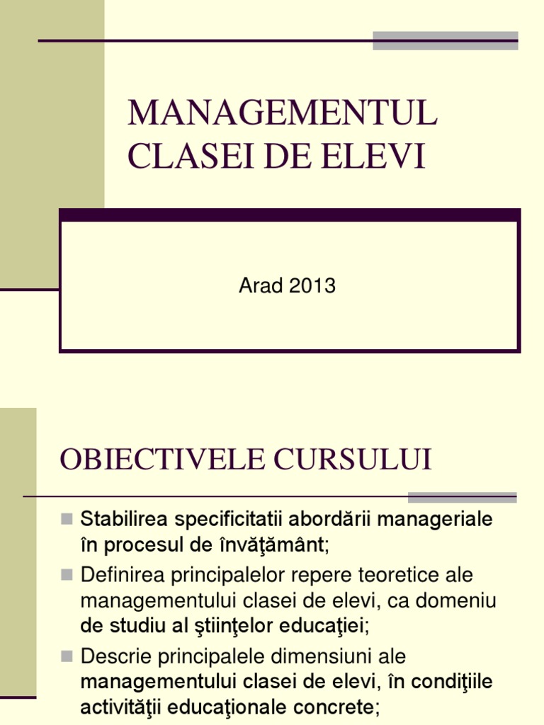 MANAGEMENTUL CLASEI DE ELEVI Arad 2013 | PDF