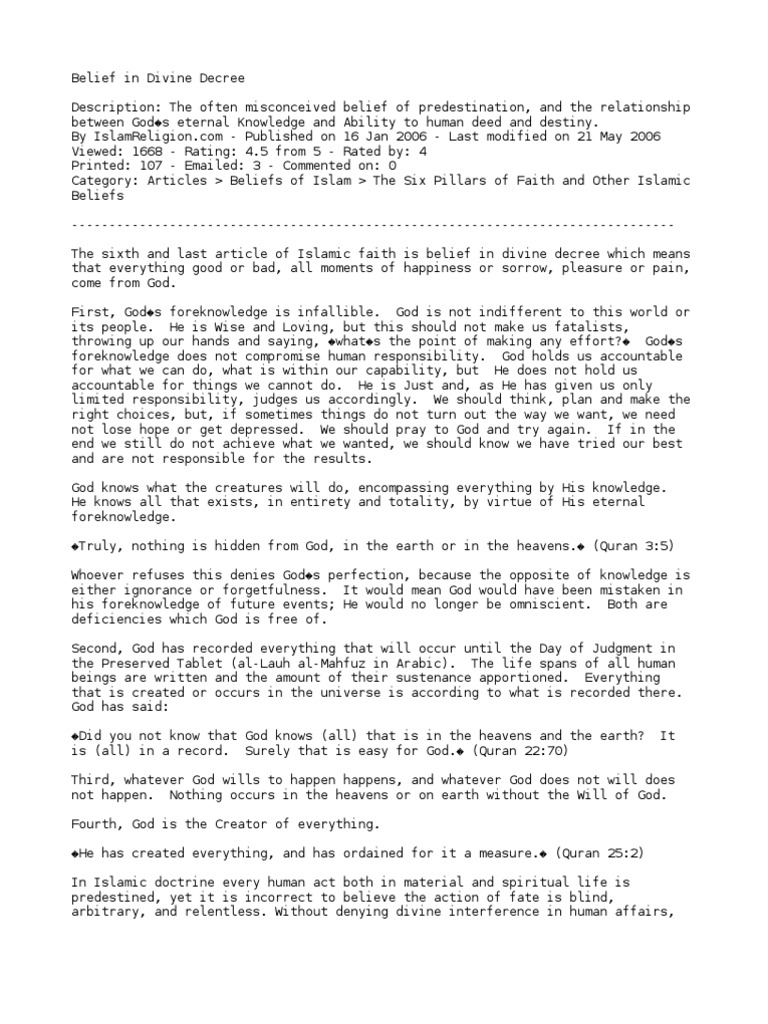 Understanding Divine Decree in Islam | PDF | Predestination | God