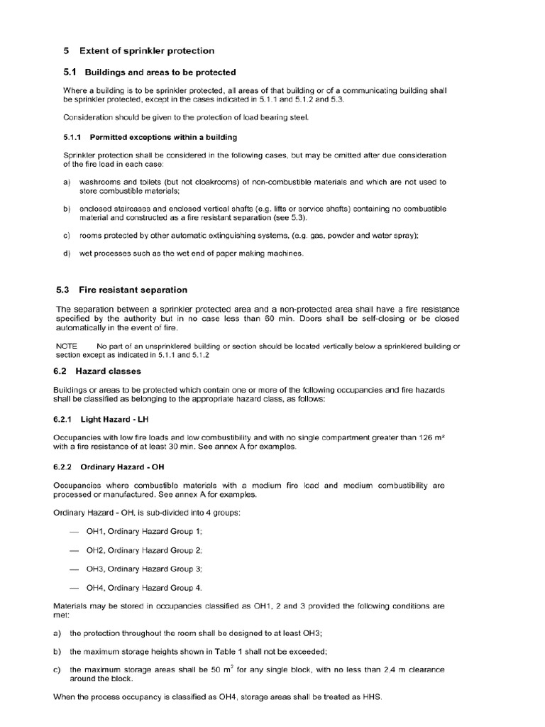 BS en 12845 Notes On Sprinkler Requirements For Areas of Specific Uses ...
