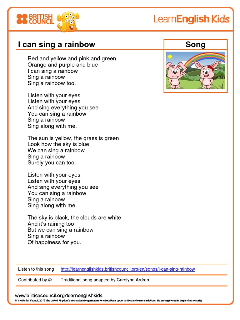 Sing a Rainbow: Kids' Song Lyrics | PDF | Language Arts & Discipline