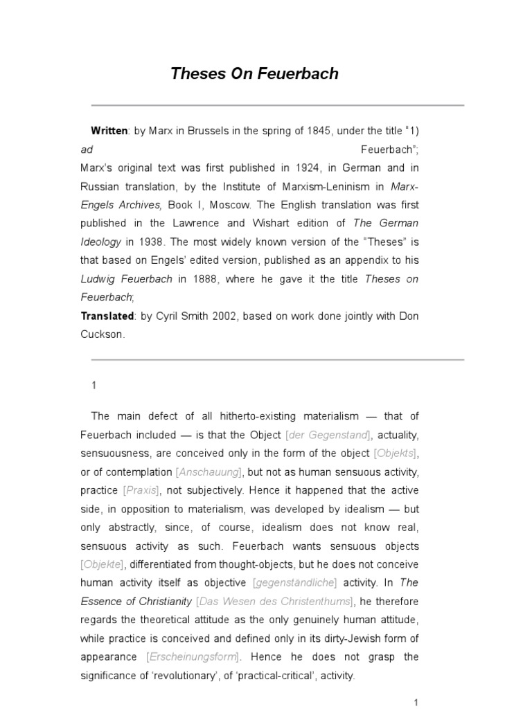 Theses On Feuerbach | Download Free PDF | Karl Marx | Materialism
