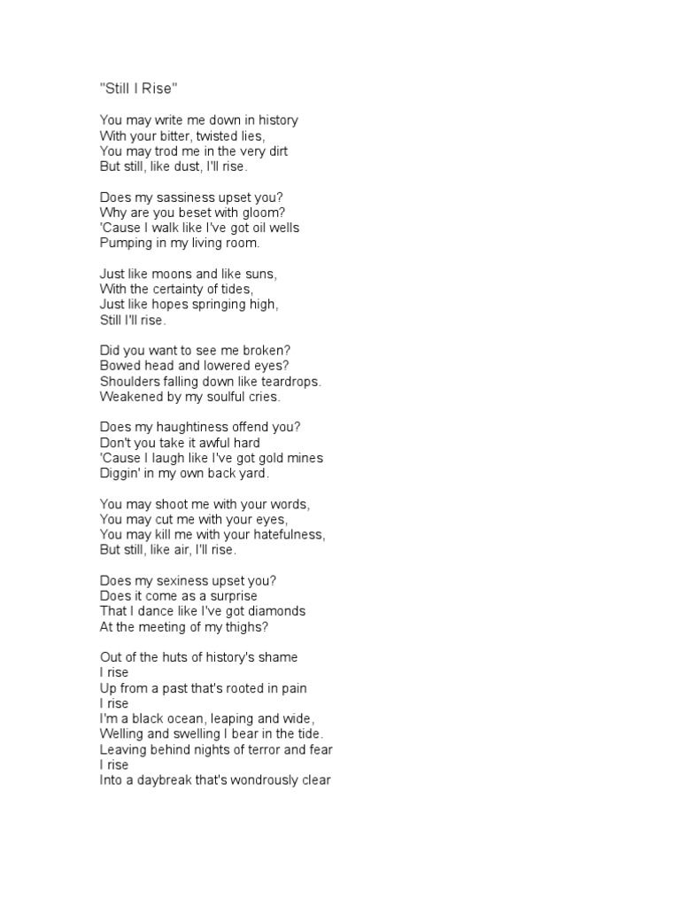 Analyzing Maya Angelou's "Still I Rise" | PDF | Poetry