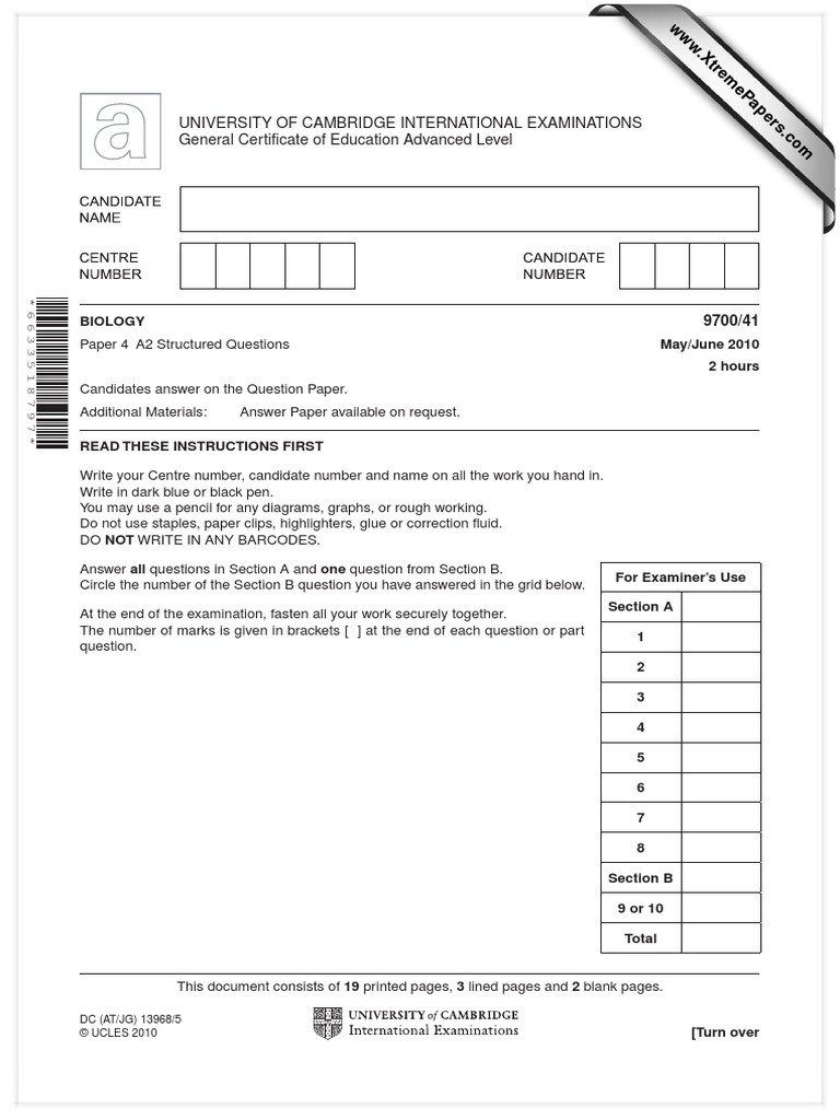 9700 s10 QP 41 | PDF | Cellular Respiration | Biochemistry