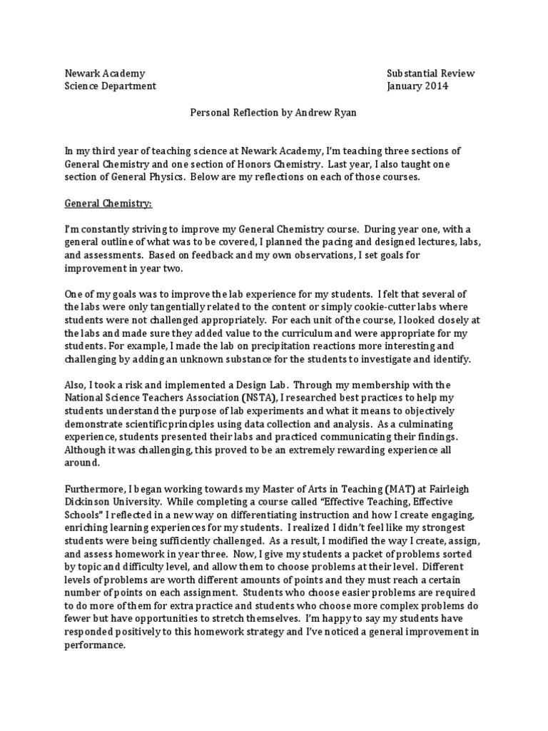 Personal Reflection | PDF | Teachers | Homework