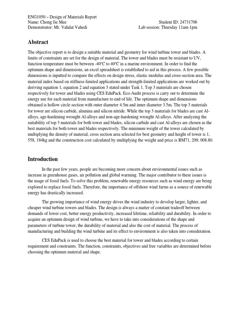 Material Design Report | PDF | Corrosion | Wind Power