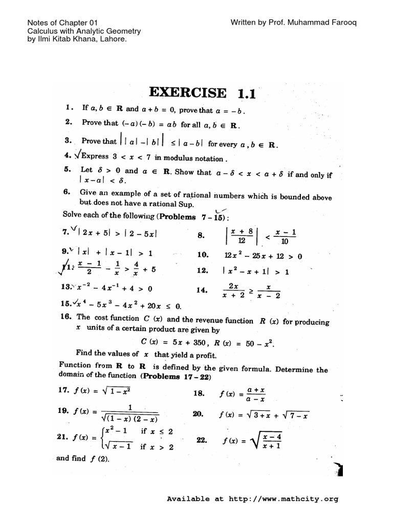 Chap 01 Solutions Ex 1 1 Calculus | PDF | Function (Mathematics ...
