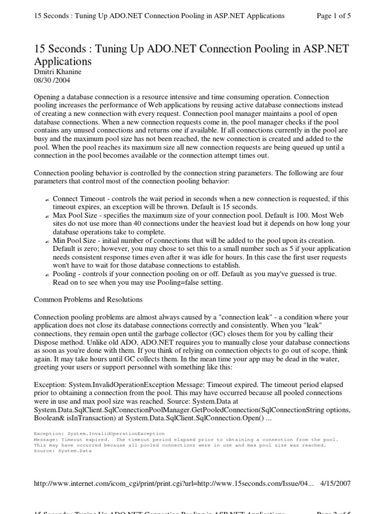 Connection Pooling | PDF | Microsoft Sql Server | Sql