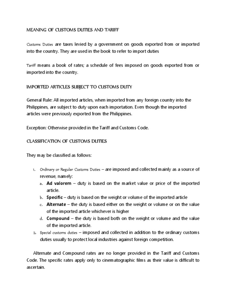 Meaning of Customs Duties and Tariff | Tariff | Customs