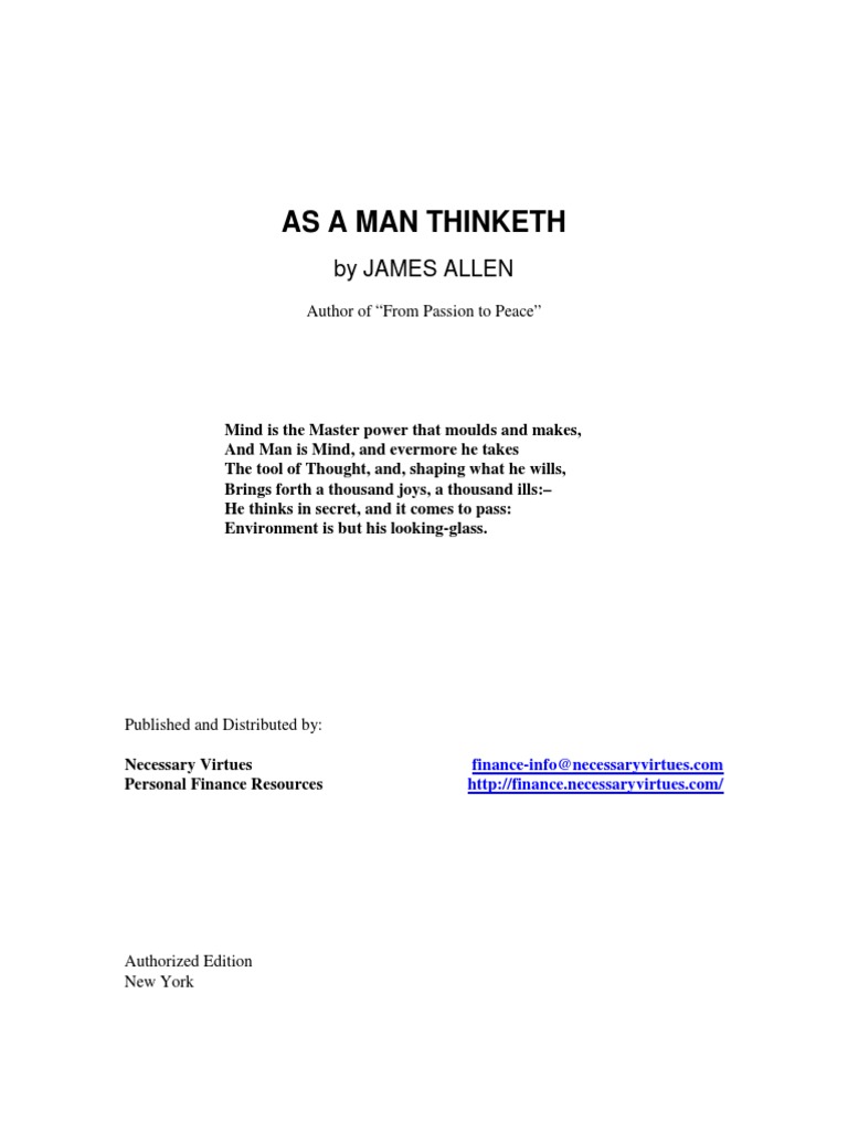 As A Man Thinketh | PDF | Thought | Virtue