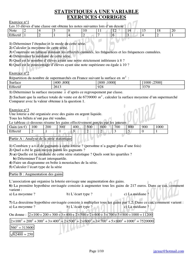 Exercices Statistique Pdf