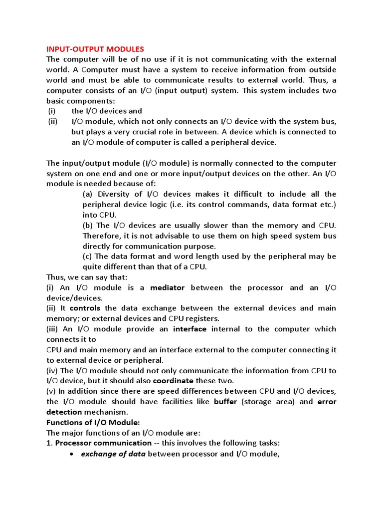 Input-Output Modules: Detection Mechanism. Functions of I/O Module | PDF | Input/Output ...