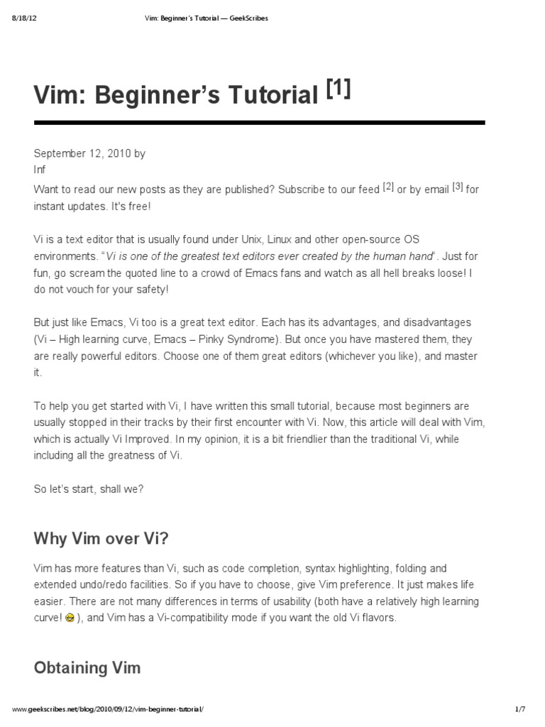 Vim Beginners Tutorial Geekscribes Pdf Linux Distribution