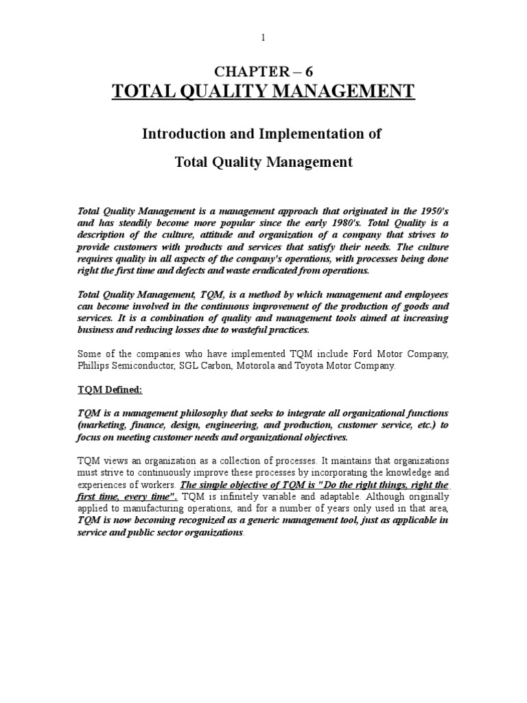 Chapter 6 - TQM | PDF | Quality Management | Emergence