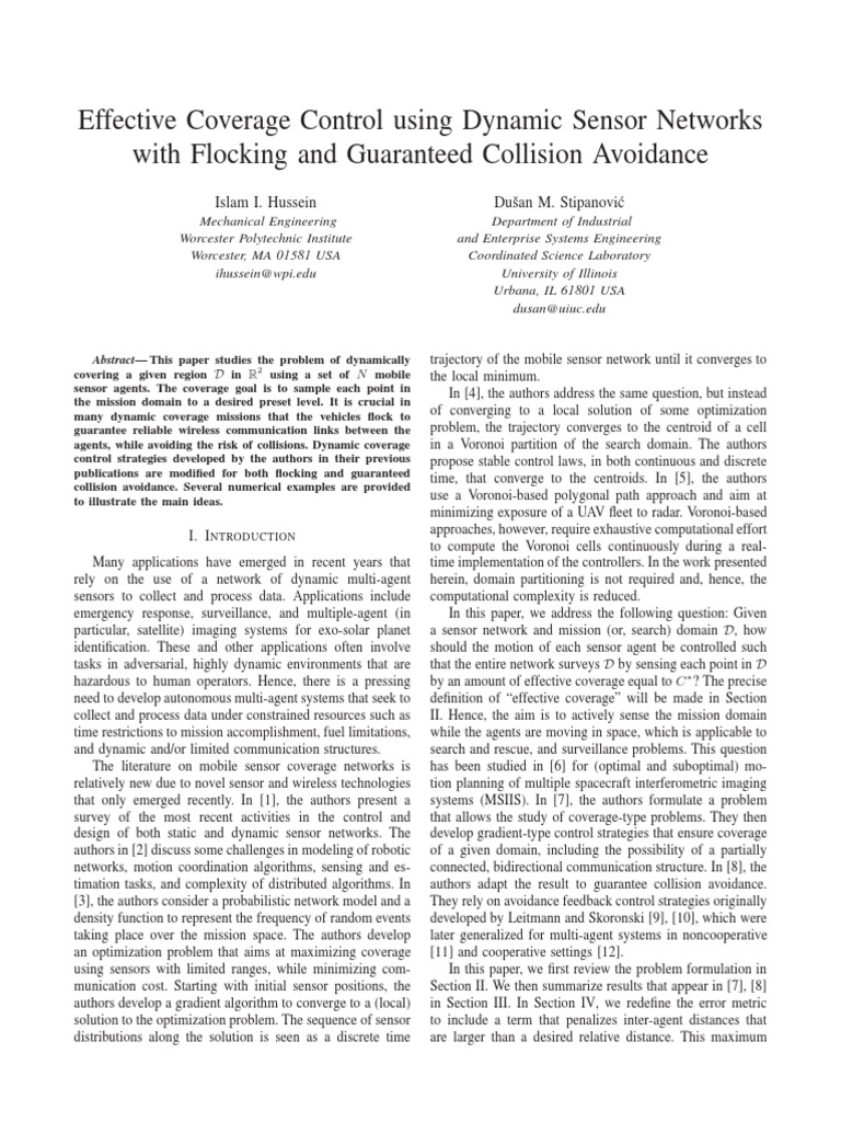 Effective Coverage Control Using Dynamic Sensor Networks With Flocking and Guaranteed Collision ...