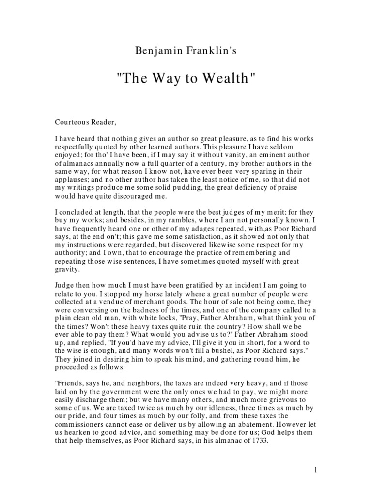 Franklin's Guide to Wealth and Industry | PDF | Benjamin Franklin | Proverb