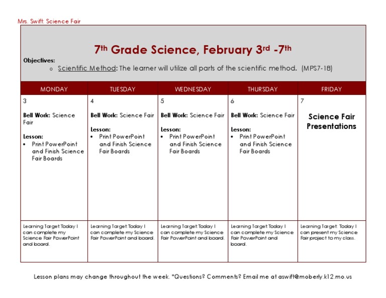7th Grade Science Fair Lesson Plan | PDF | Career & Growth