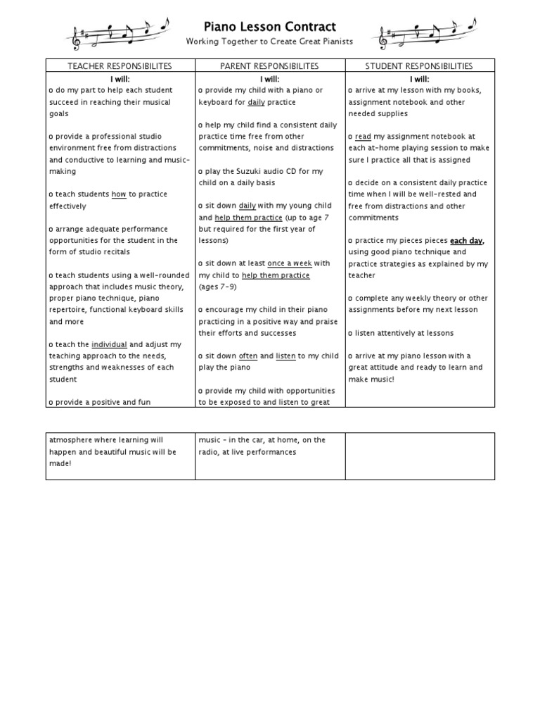 Piano Lesson Contract - Sample | PDF