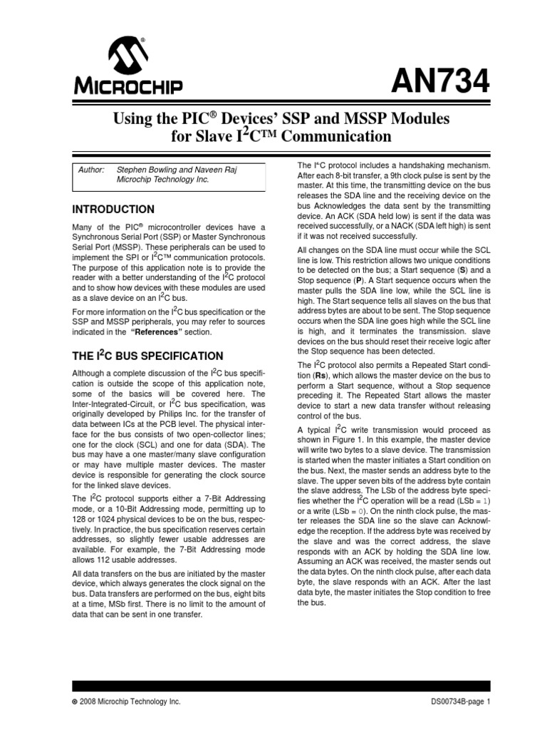 Using The PIC Devices' SSP and MSSP Modules For Slave I2C Communication | PDF | Digital ...