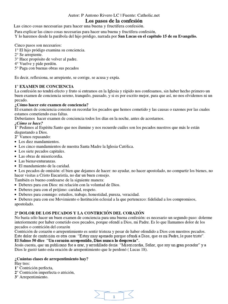 Cincos Pasos para Confesarse | PDF | Penitencia | Pecado
