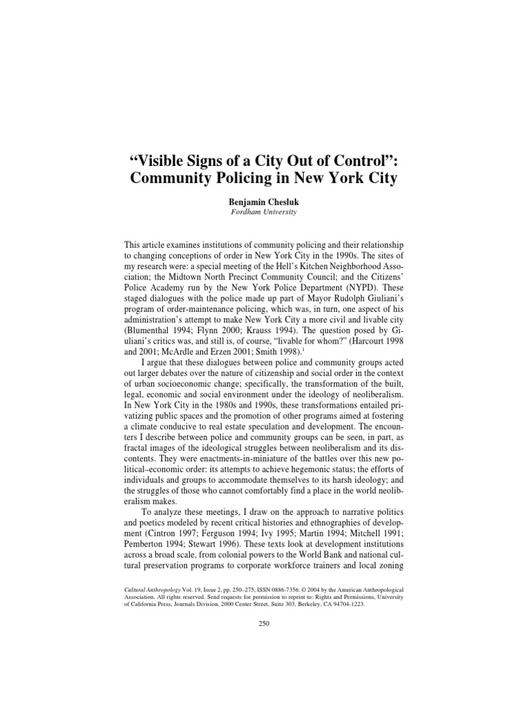 Visible Signs of City Out of Control. Community Policing in New York ...