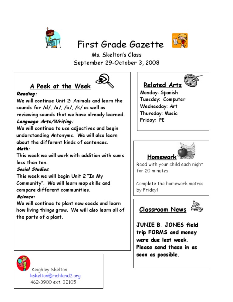 First Grade Weekly Overview: Sept 29-Oct 3 | PDF