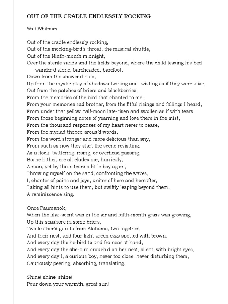 Whitman's "Out of the Cradle" Analysis | PDF | Nature