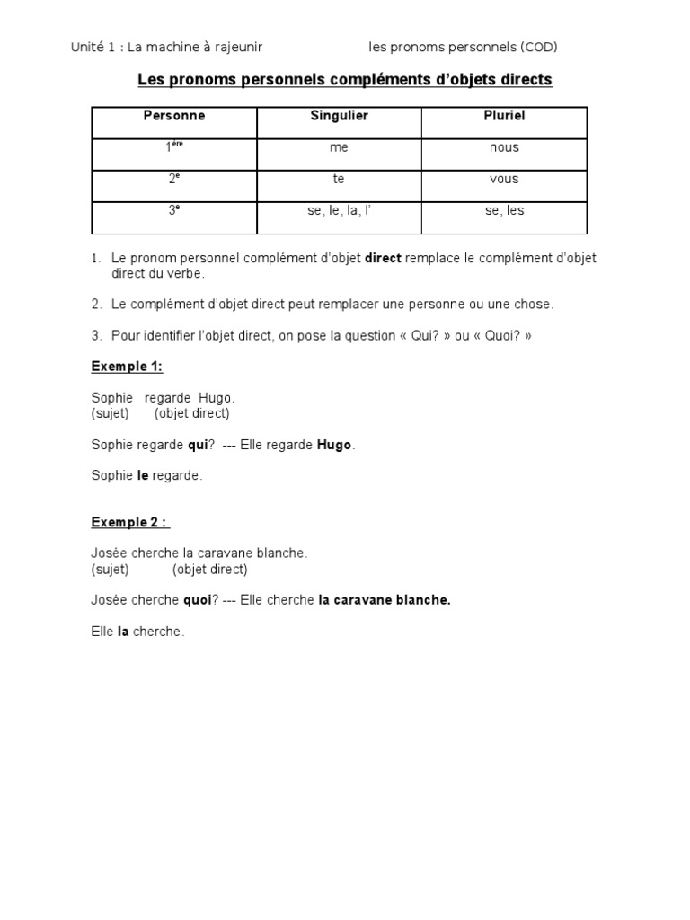 Notes 1 - Les Pronoms Objet Direct | PDF
