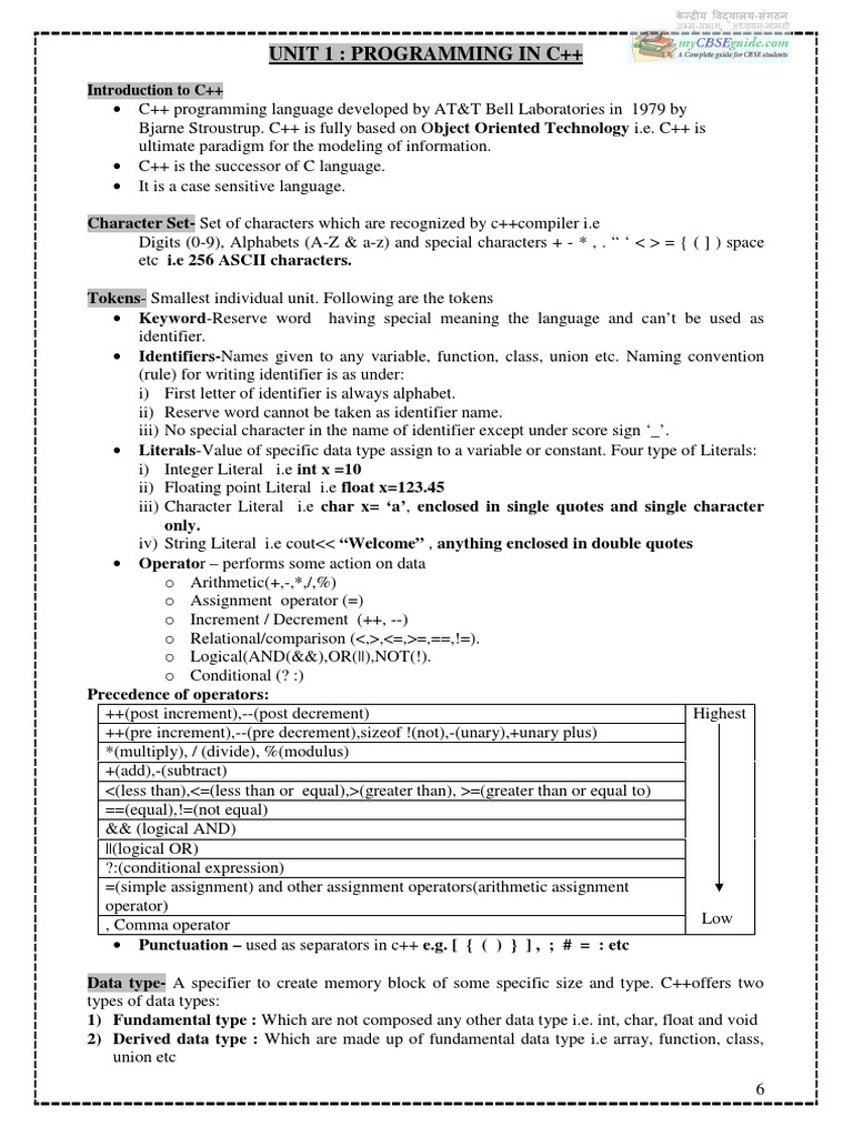12 Computer Science Notes Ch01 Overview Of Cpp Control Flow Data Type Free 30 Day Trial 7098